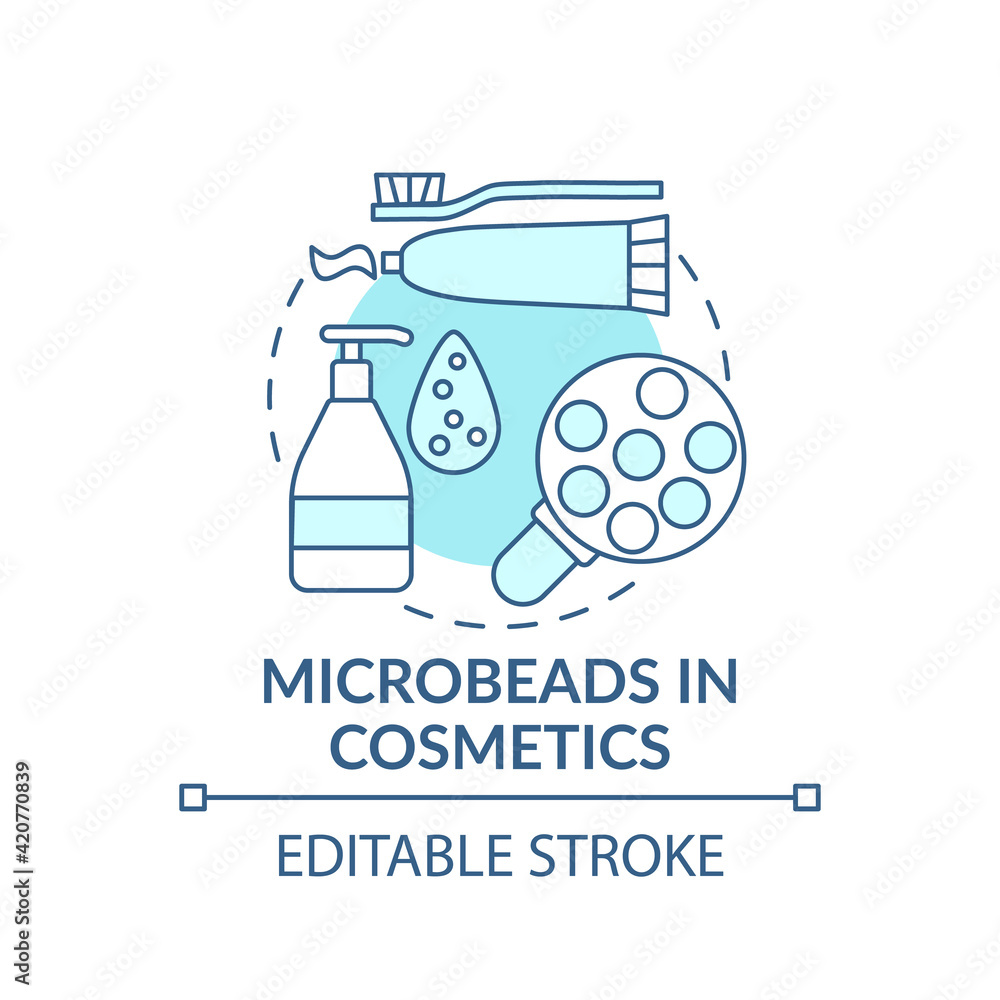 Microbeads in cosmetics concept icon. Microplastics sources idea thin ...