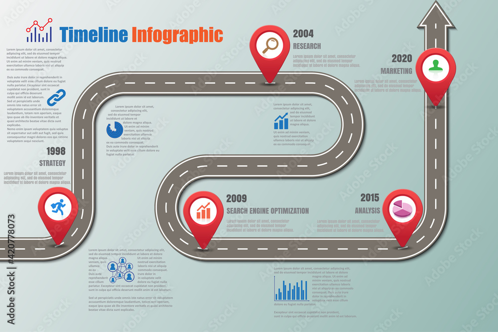 Business roadmap timeline infographic template with flat designed for ...