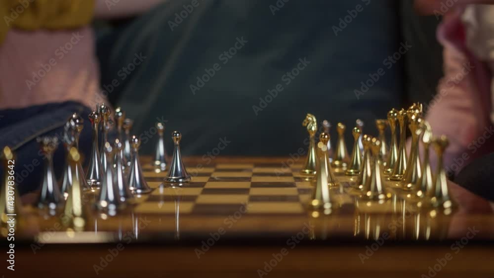 Girl and man playing chess top view. chessboard on a white background ...