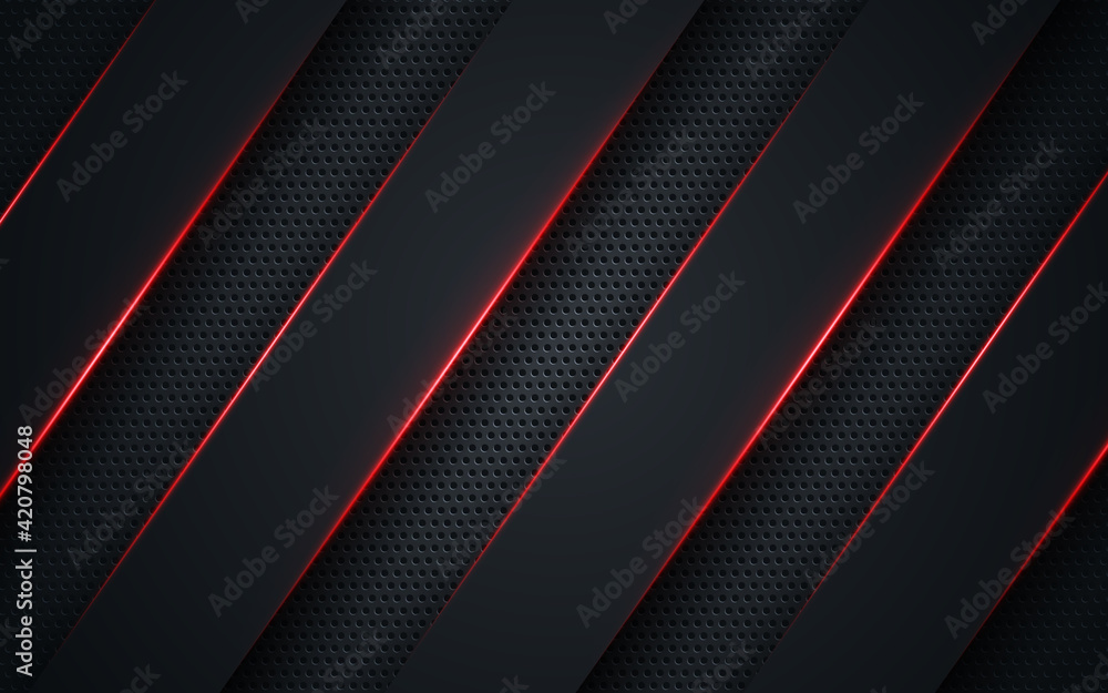 Abstract template technology style metallic red shiny color black ...