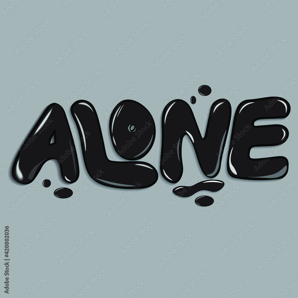 the inscription "alone". unique cartoon black letters with highlights ...