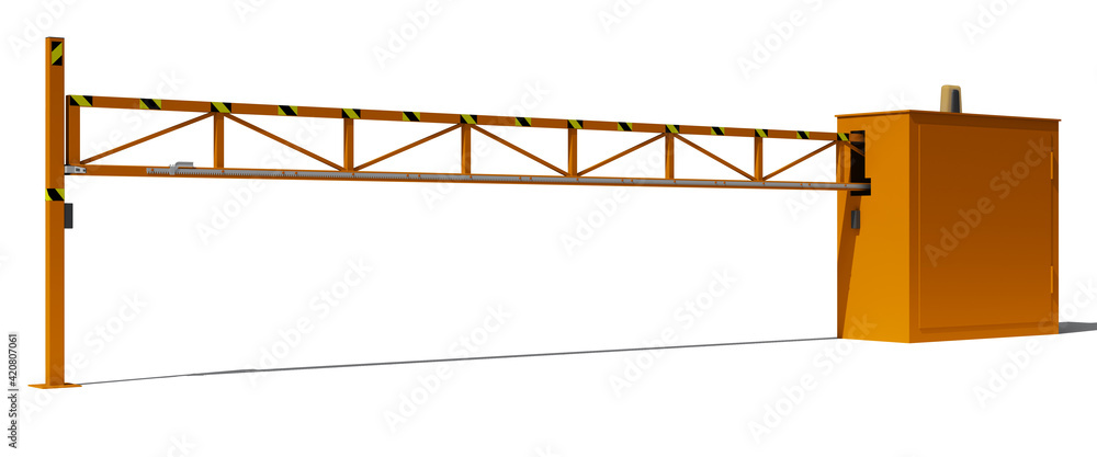 Automatic Boom Barrier. 3D render. Traffic electric barrier. Parking ...