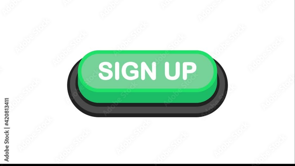 Sign Up green 3D button in flat style isolated on white background ...