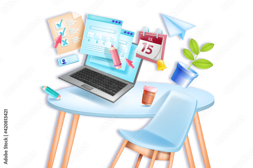 Online exam, vector education school, university remote home test ...