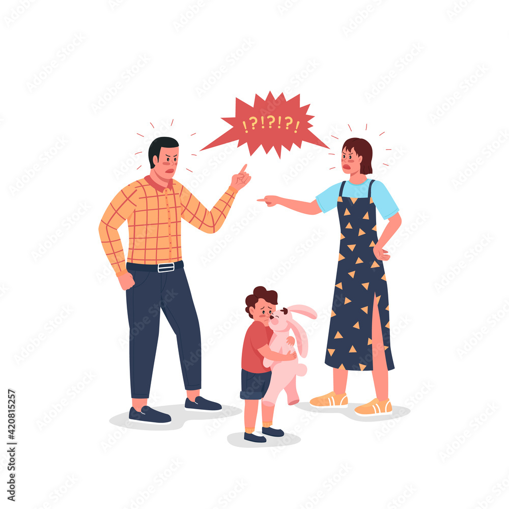 Arguing parents with scared child flat color vector detailed characters ...