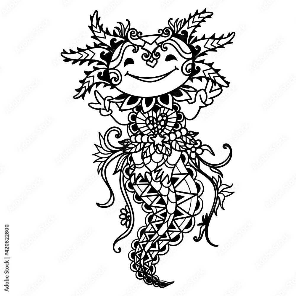 Cute Axolotl line art with love peace sign, for printing, laser cut, t ...