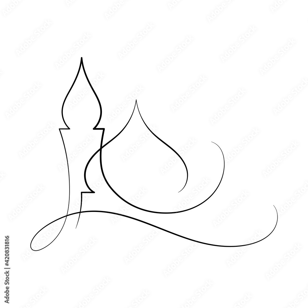 Vector Illustration of Islamic Mosque Line Art Drawing. Good for ...