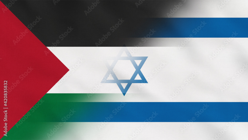 ภาพประกอบสต็อก Palestine and Israel Crumpled Fabric Flag. Palestine and ...