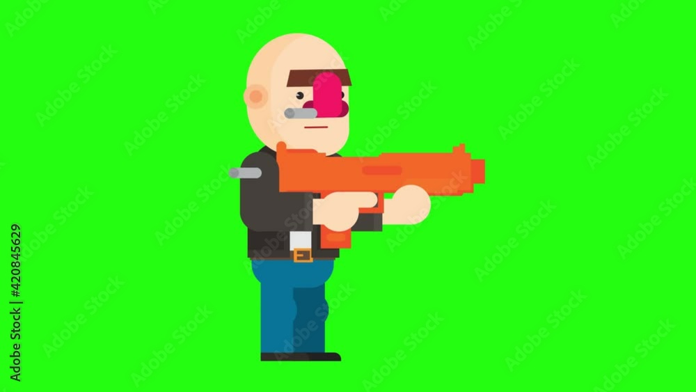 Shooting animation of flat cartoon game character. Clip in high ...