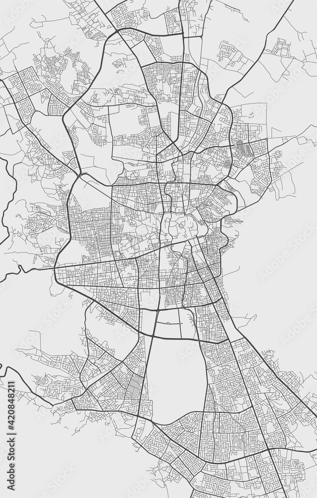 Urban city map of Sanaa. Vector poster. Grayscale street map. Stock ...