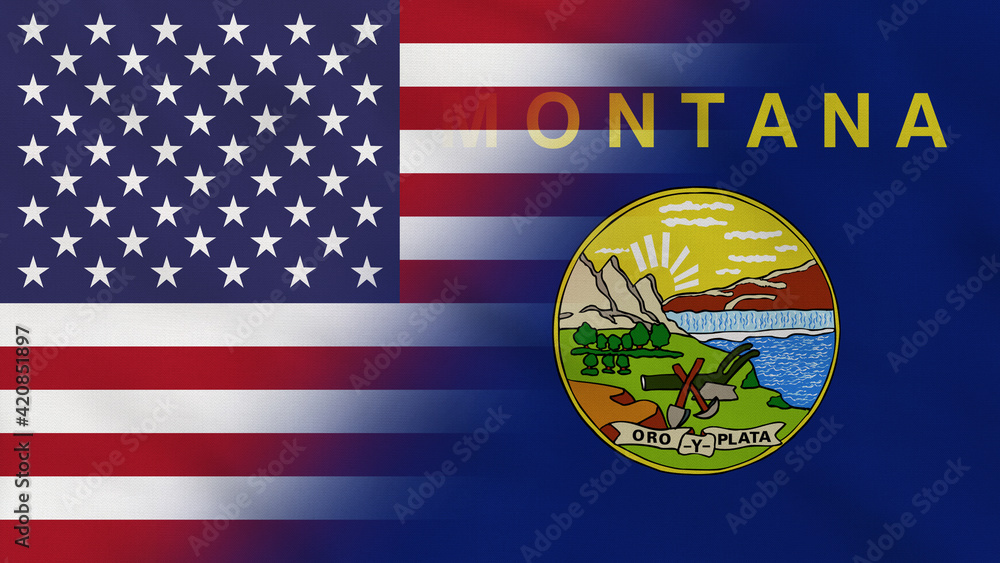 Montana State - USA - Crumpled Fabric Flag. USA Flag. State of Montana ...