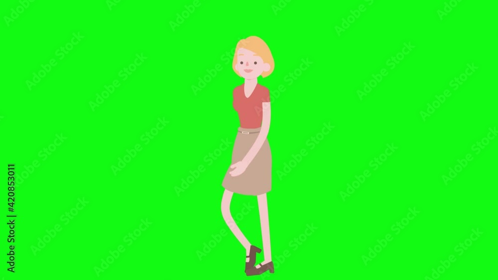 Women walk cycle cartoon animation. clip in high resolution with green ...