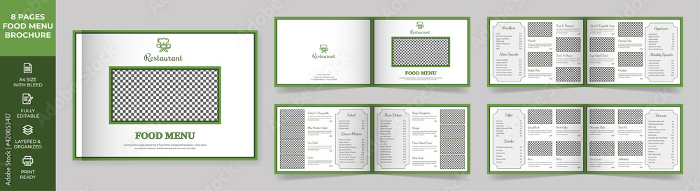 Food Menu Brochure Template, Landscape Food Menu Brochure, Healthy Food ...