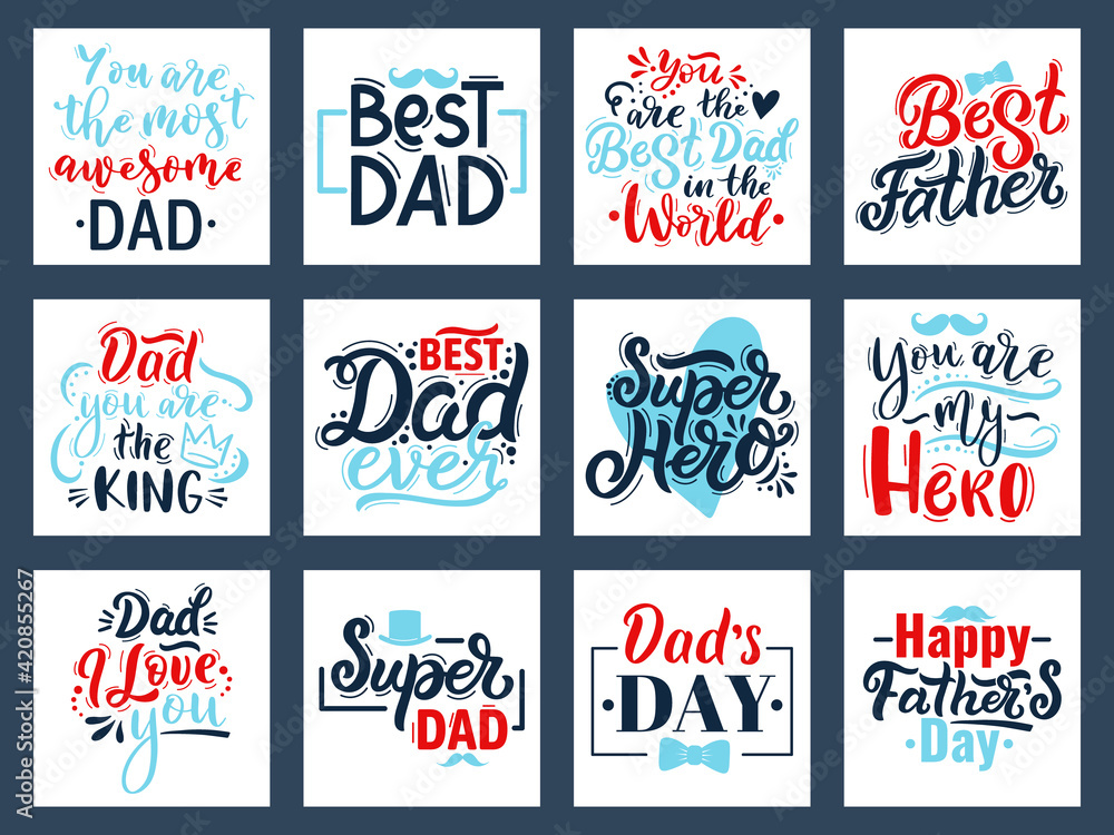 Fathers day calligraphy quotes. Hand drawn fathers day quote cards ...