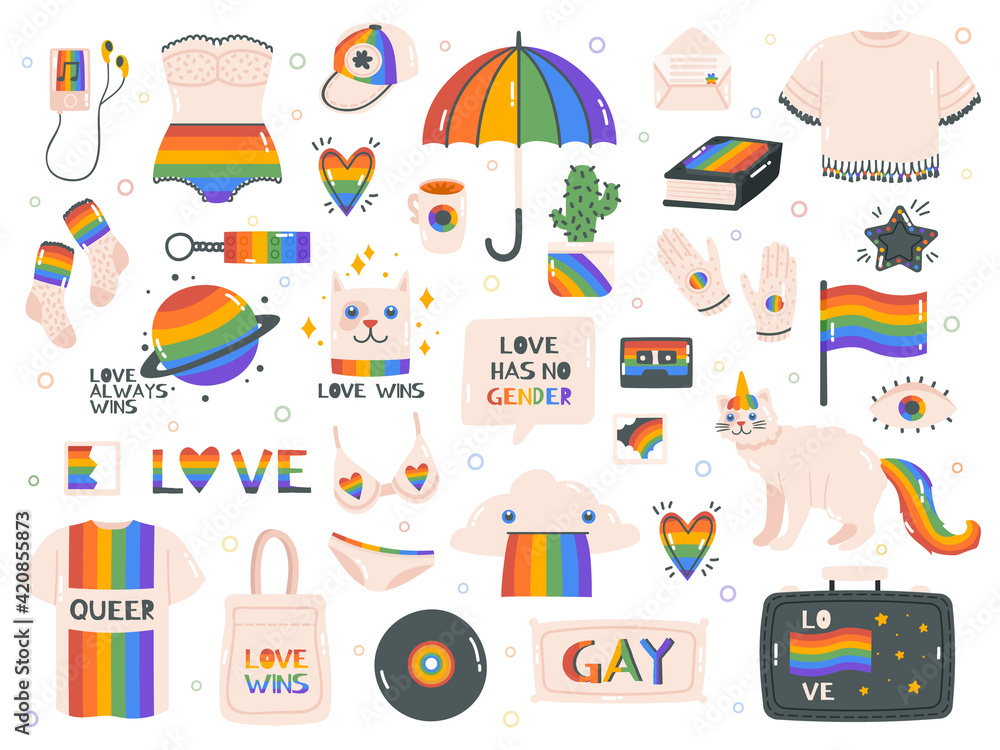 Grafika wektorowa Stock: Lgbtq hand drawn elements. Cute lgbtq pride ...