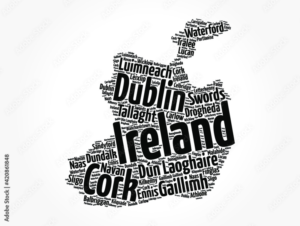 List of cities and towns in Ireland, map word cloud collage, business ...