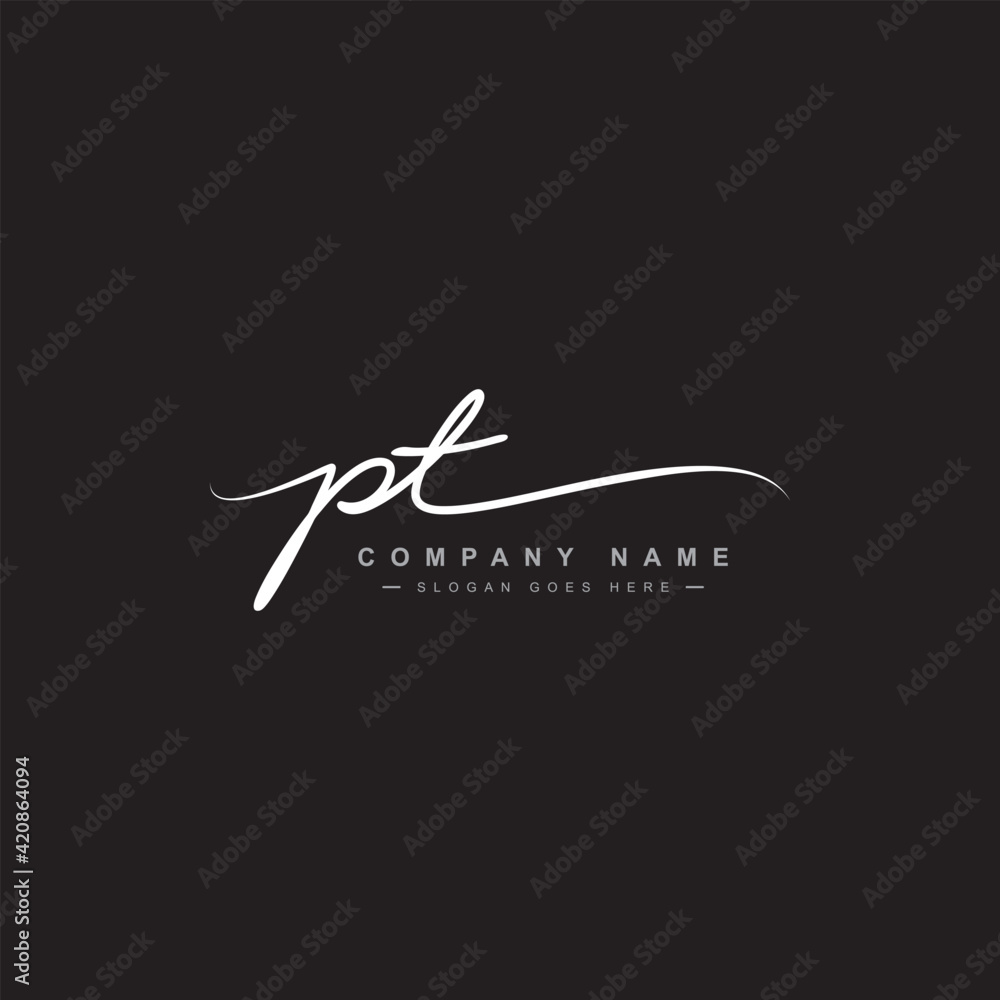 Initial Letter PT Logo - Handwritten Signature Logo Stock Vector ...