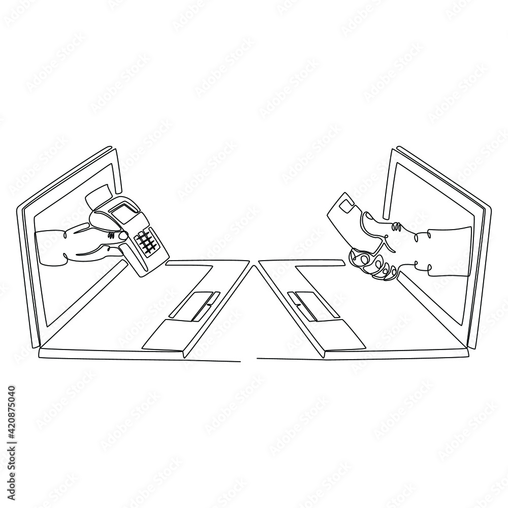 Continuous line drawing of online card payment vector illustration ...