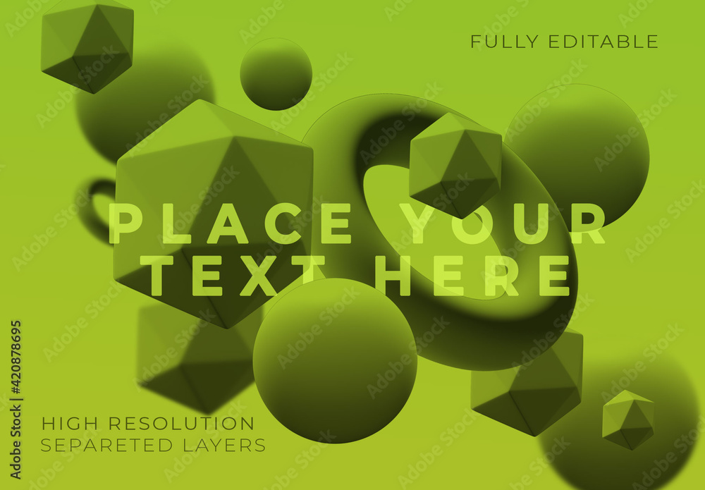 Floating Green Geometric Shapes on Green Background Mockup Stock ...