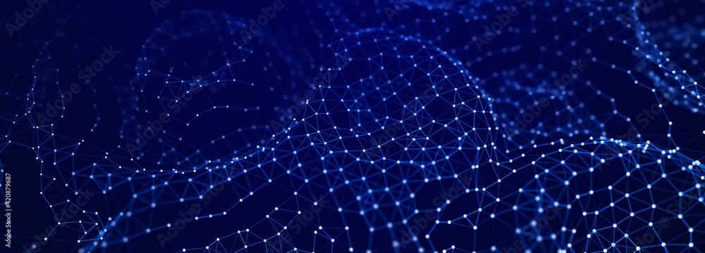 Corrupted network or connection. Abstract digital background of points and lines. Glowing plexus ...
