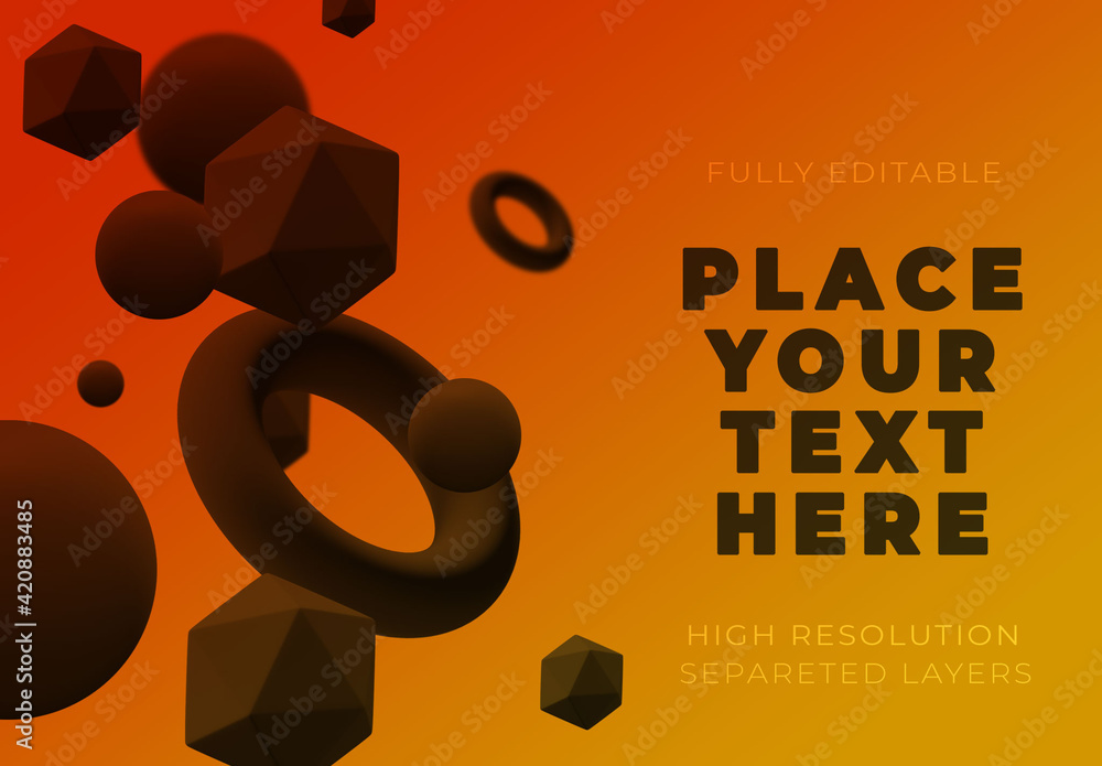 Levitating Geometric Shapes on Orange Background Mockup Stock Template ...