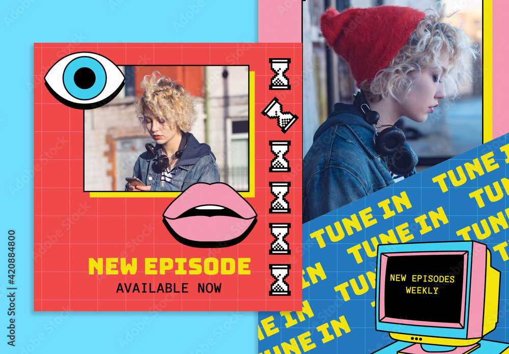 90s Throwback Social Media Set Stock Template | Adobe Stock