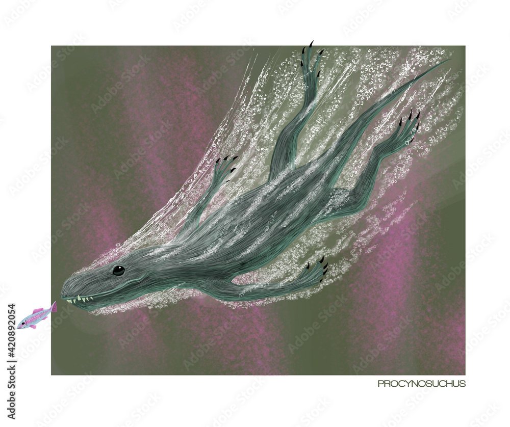 Procynosuchus, an extinct, semi aquatic, Permian reptile Stock ...