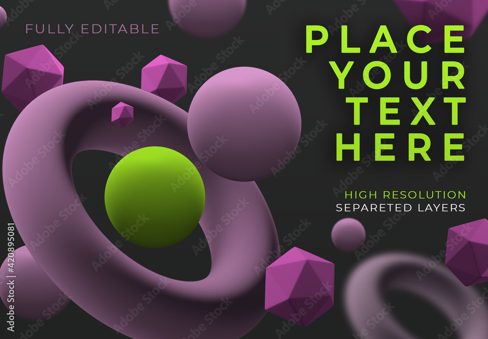 3D Geometric Shapes Floating on Gray Background Mockup Stock Template ...