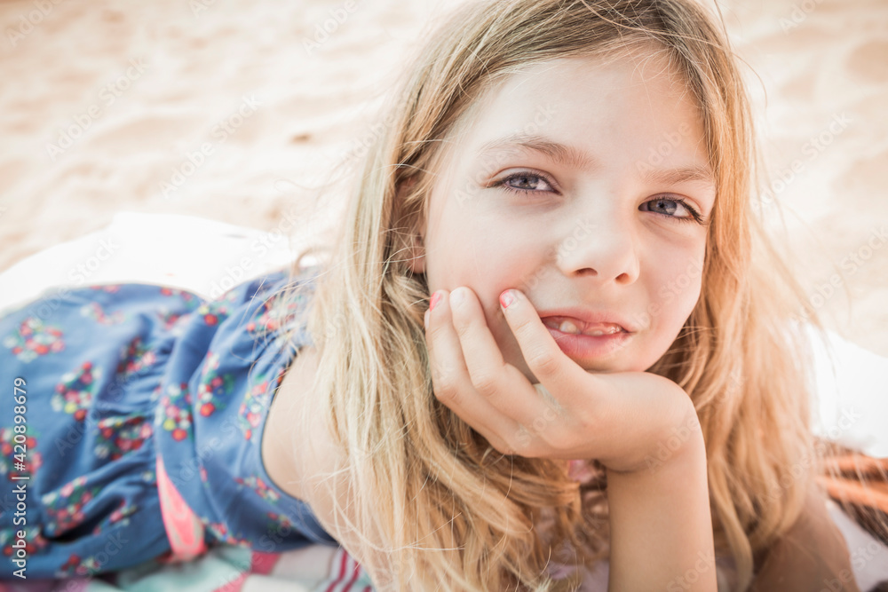 Girl Lying On Beach Portrait Los Angeles Usa Stock Photo Adobe Stock
