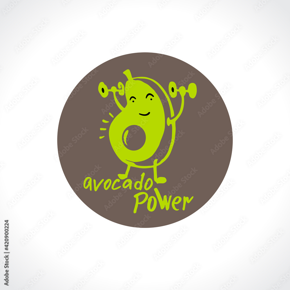 Avocado power. Cartoon funny illustration for a healthy lifestyle ...