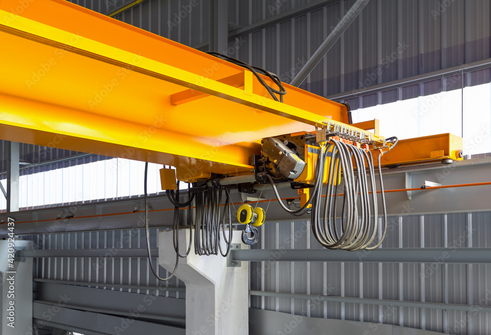 Overhead crane inside factory or warehouse. That industrial machinery ...