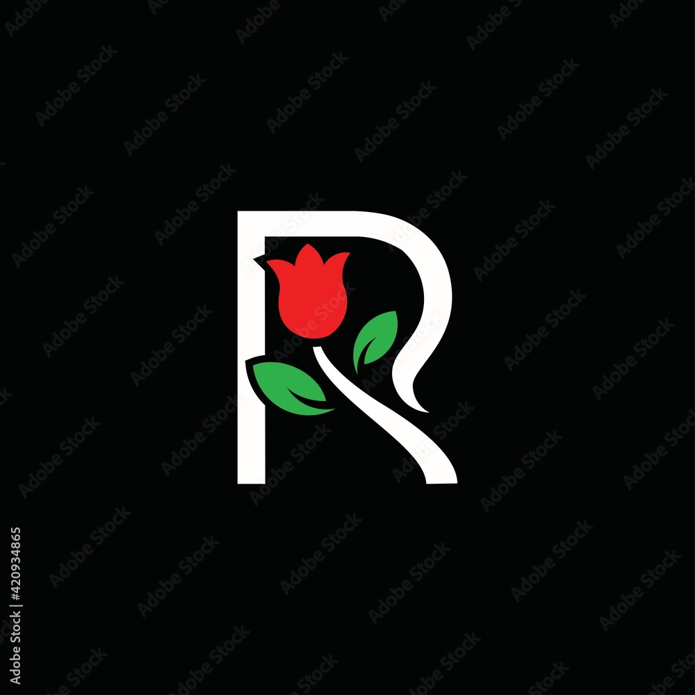 R initial rose logo symbol line art design template Stock Vector ...