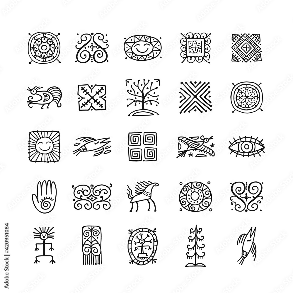 Ethnic handmade ornament, Folk Nordic Symbols. Art icons for your ...