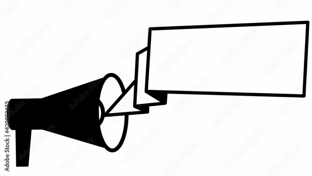 Animated symbol of megaphone with banner. Looped video with copy space ...
