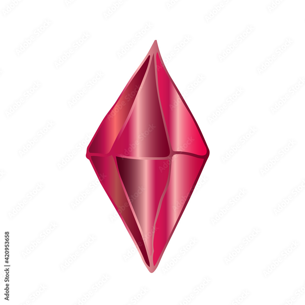 Healing crystals of red rubies in the shape of a diamond isolated on a ...