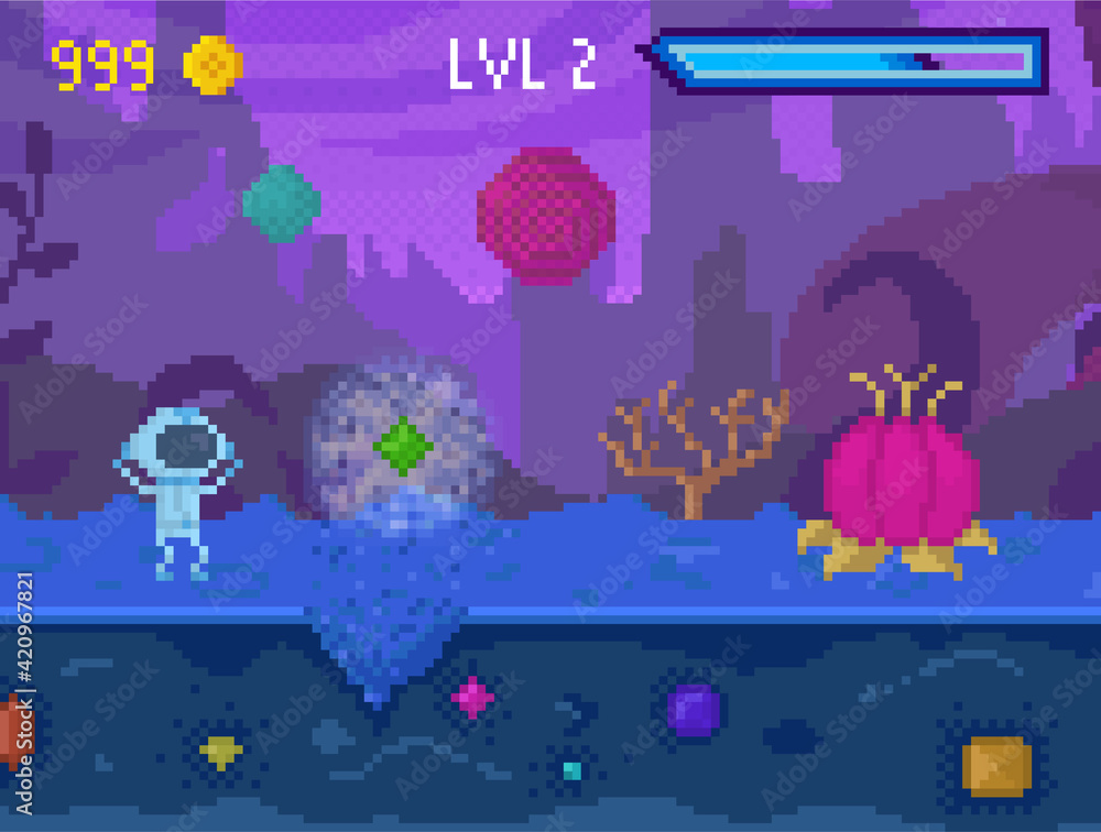 Vektorová grafika „Character walks along road and collects crystals ...