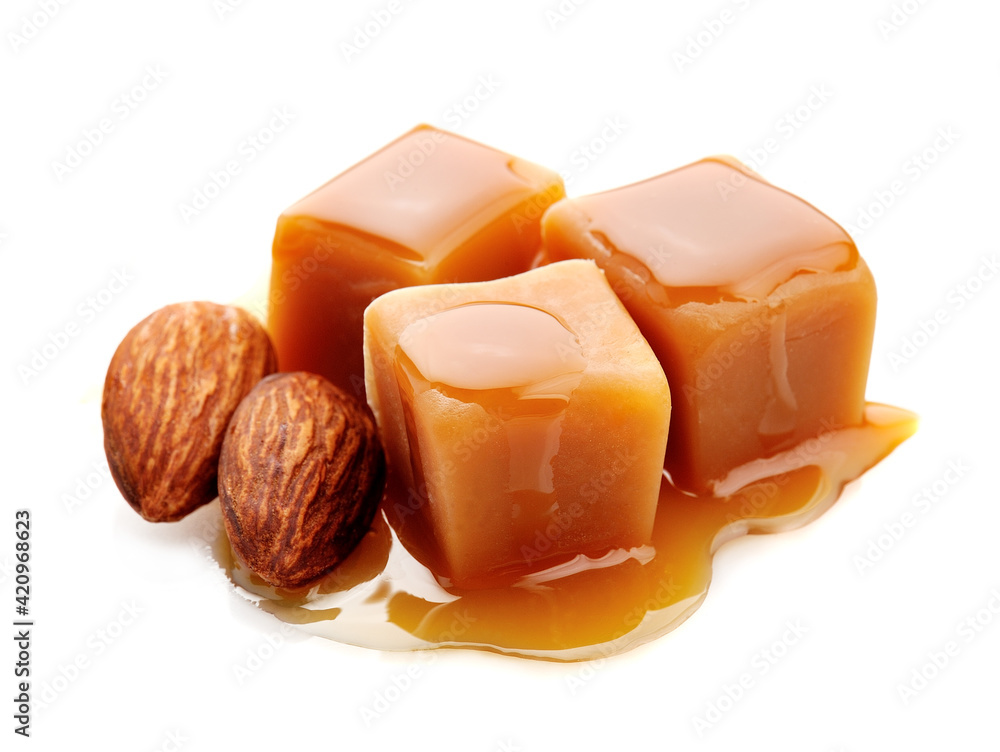 Caramel candy with almond nuts Stock Photo | Adobe Stock