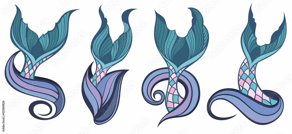 Silhouette of mermaid's tails.Fish tails Stock Vector | Adobe Stock