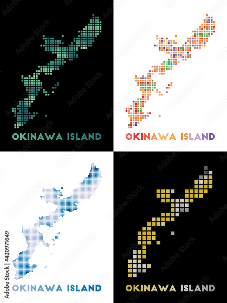Okinawa Island map. Collection of map of Okinawa Island in dotted style ...