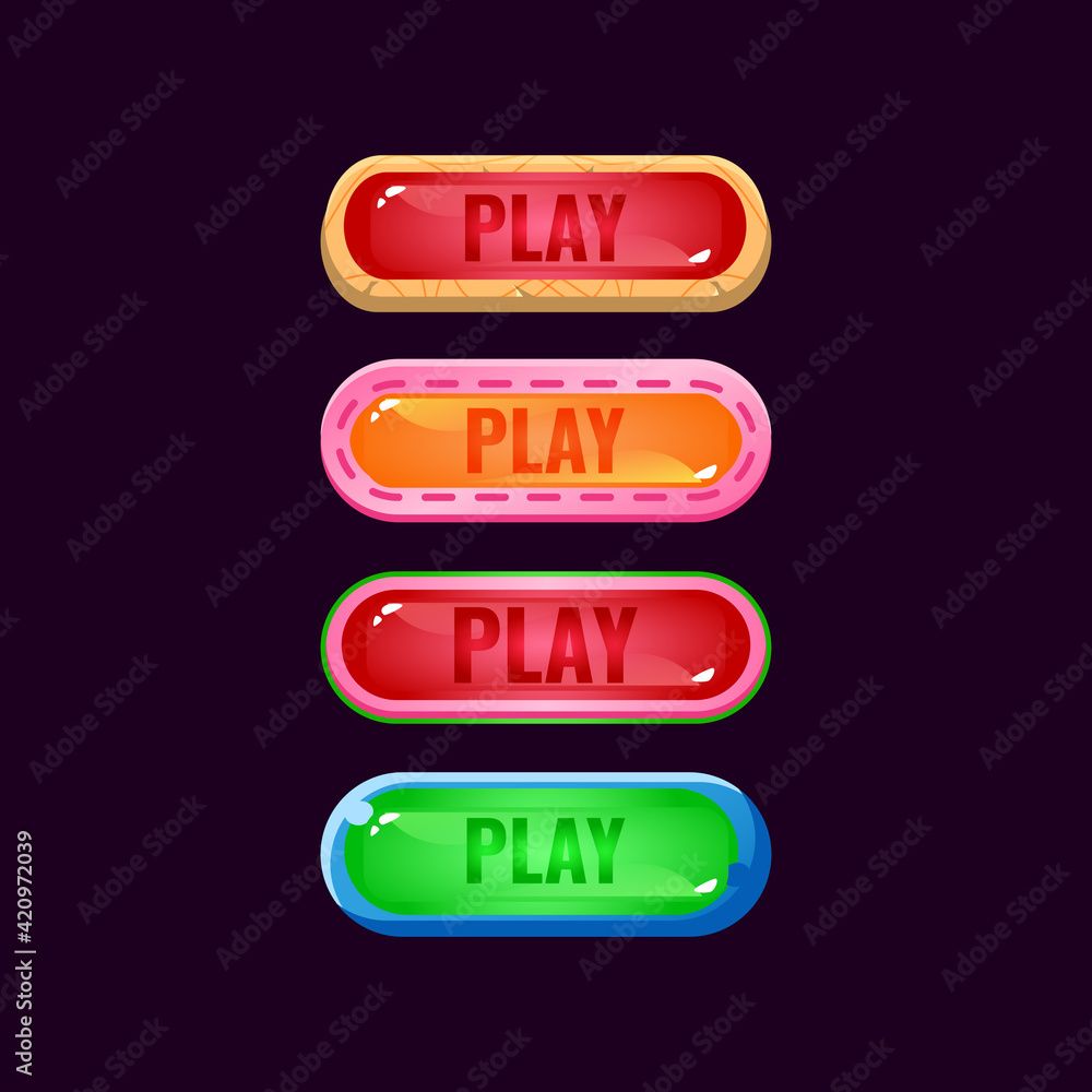 Set of game ui fantasy diamond and jelly colorful play button for gui ...