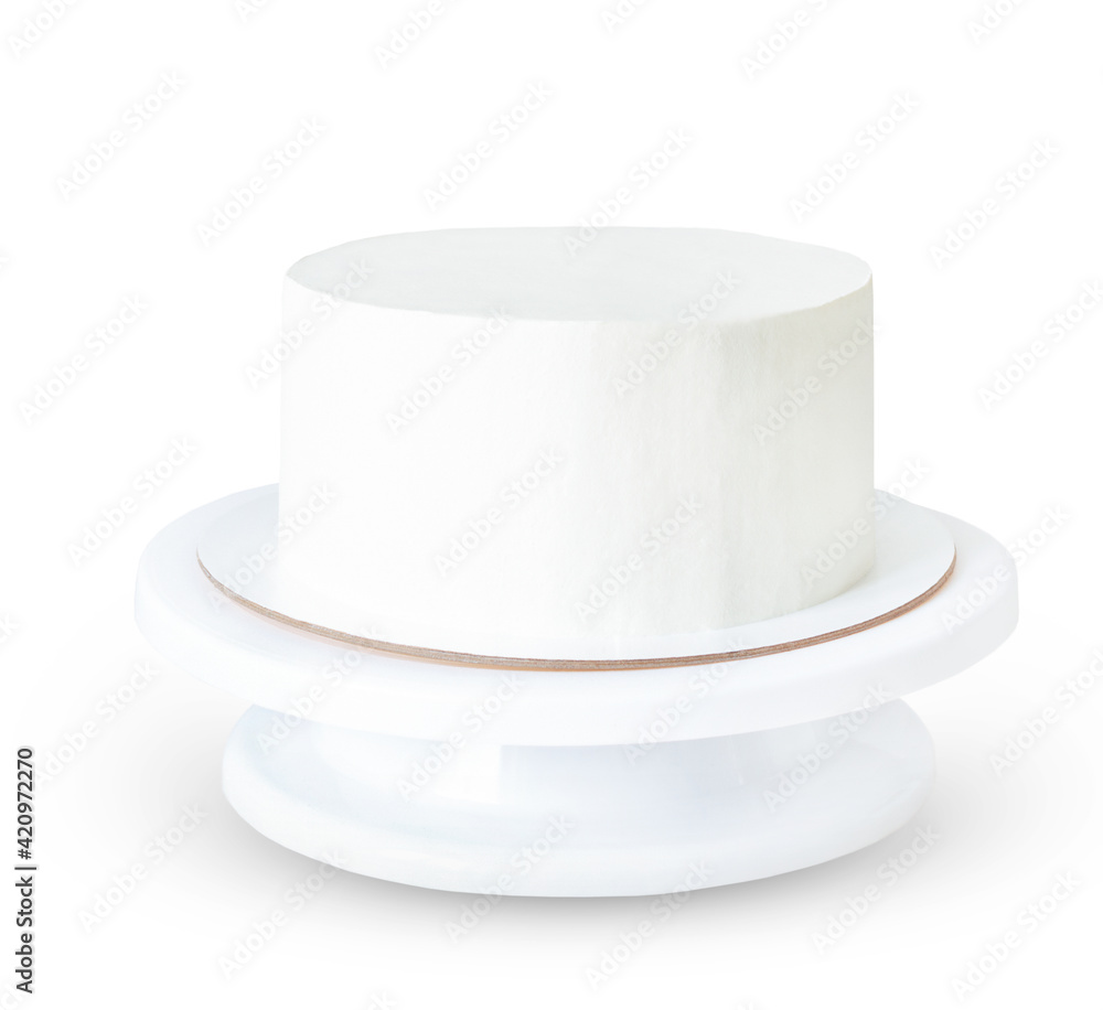 white cake without decor on a stand isolated on white background. even ...