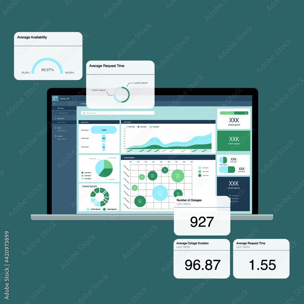 Dashboard application. Power bi. Graphs and charts. EPS10 Stock Vector ...