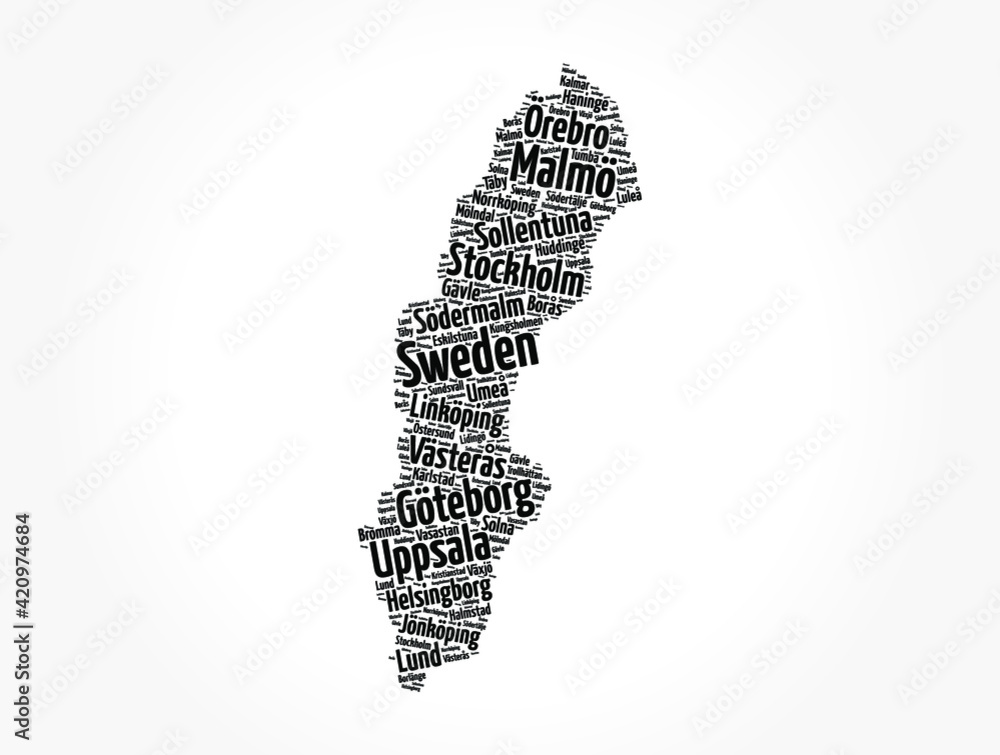 List of cities and towns in Sweden, map word cloud collage, business ...