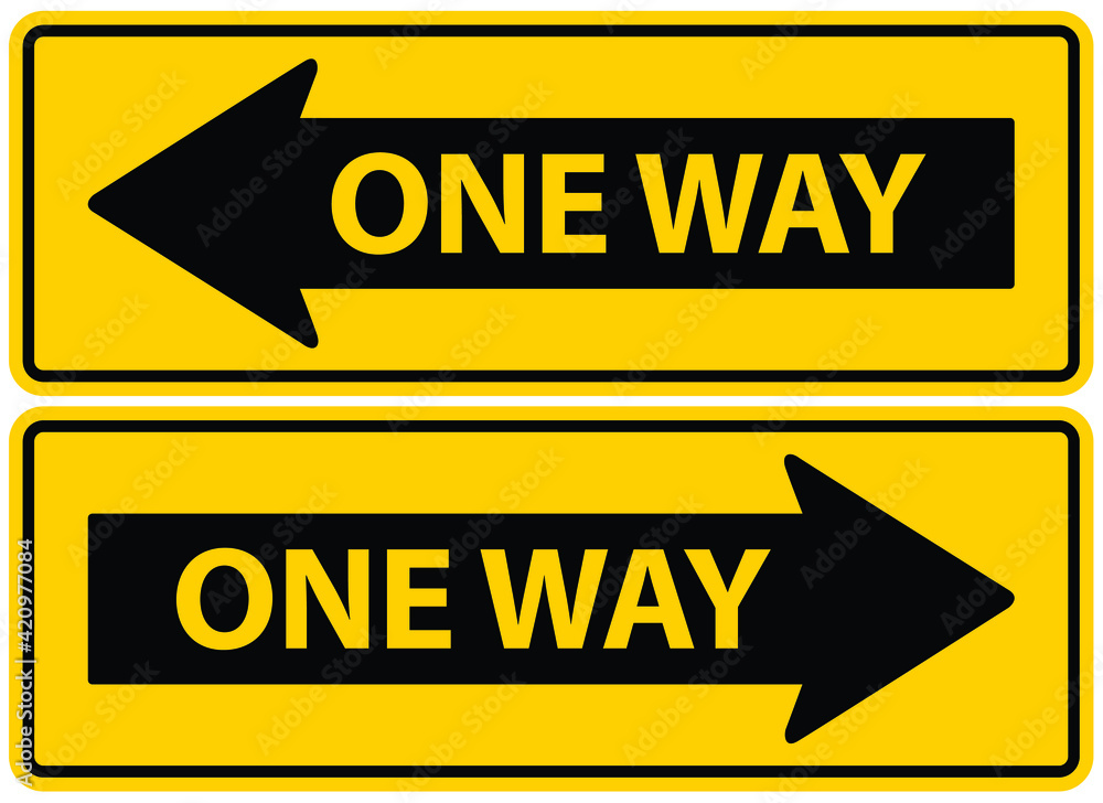 One way sign. left and right arrow on yellow background. symbol vector ...