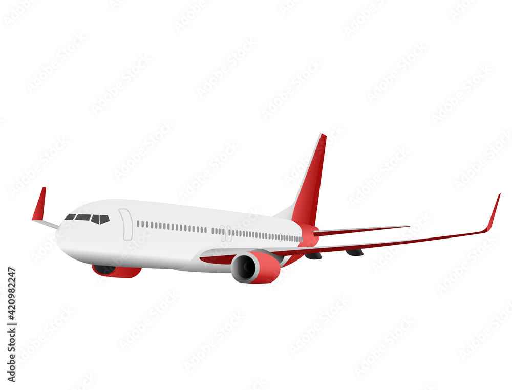 An airplane with a predominantly red color on its tail and wing tips ...