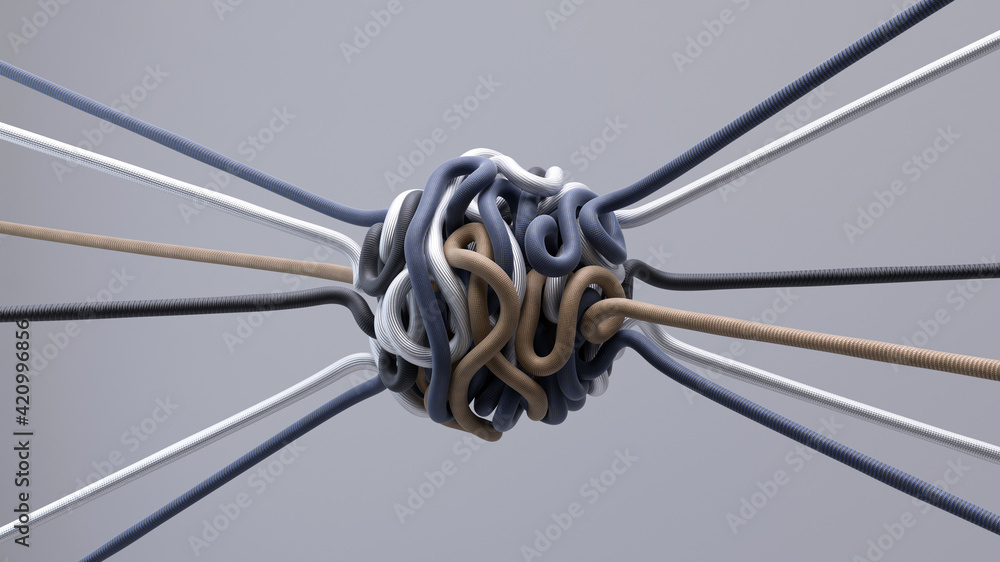 Viele Seile mit Knoten als Netzwerk Verbindung Konzept ilustração do ...