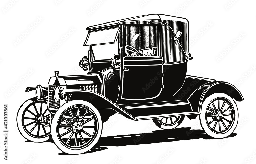 Antique coupelet car silhouette with shadow in three-quarter view Stock ...