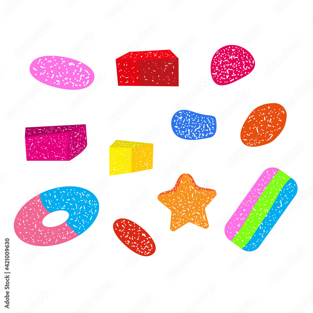 Gumdrops Candy collection. Different shapes of sweets. Isolated ...