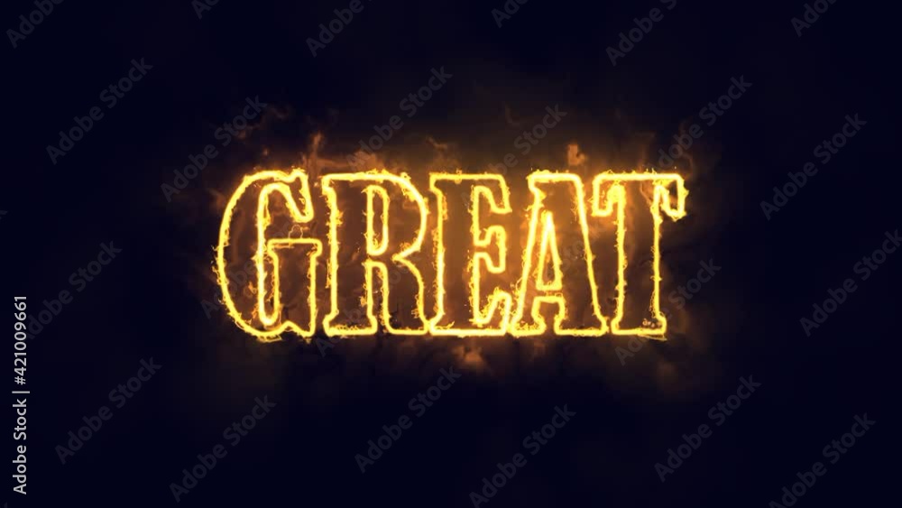 Great. Word that appears in space with glow and fire effects Stock ビデオ ...