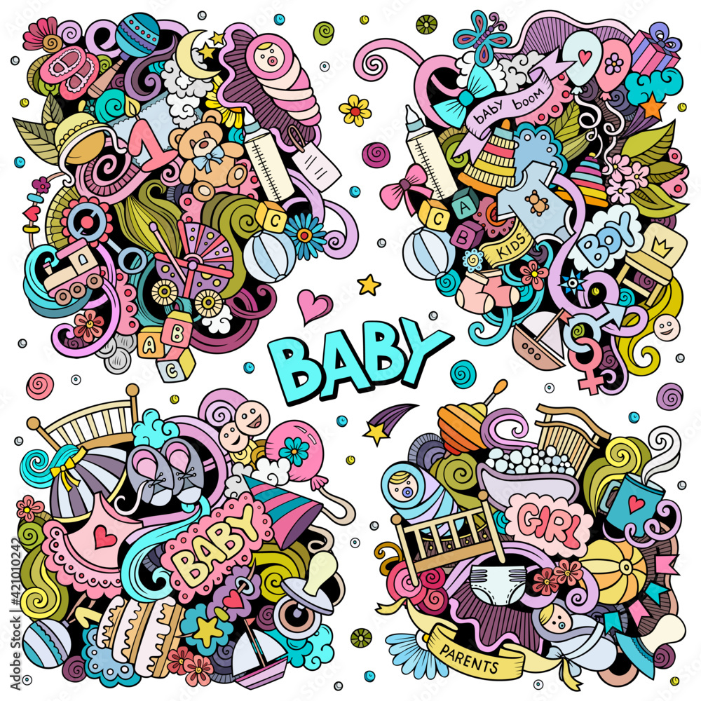 Baby cartoon vector doodle designs set. Stock Vector | Adobe Stock